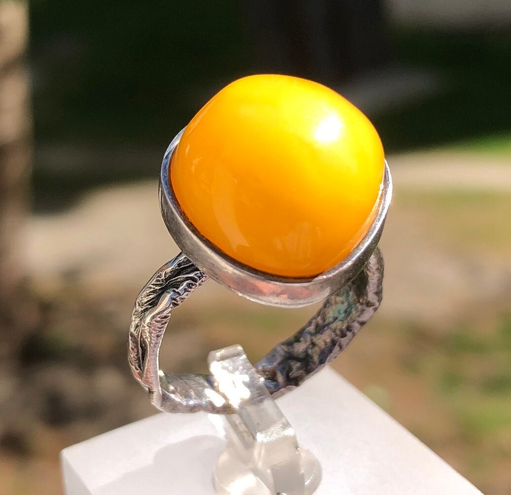 Natural Baltic Amber Ring in 925 Sterling Silver, Yellow Honey Amber ...