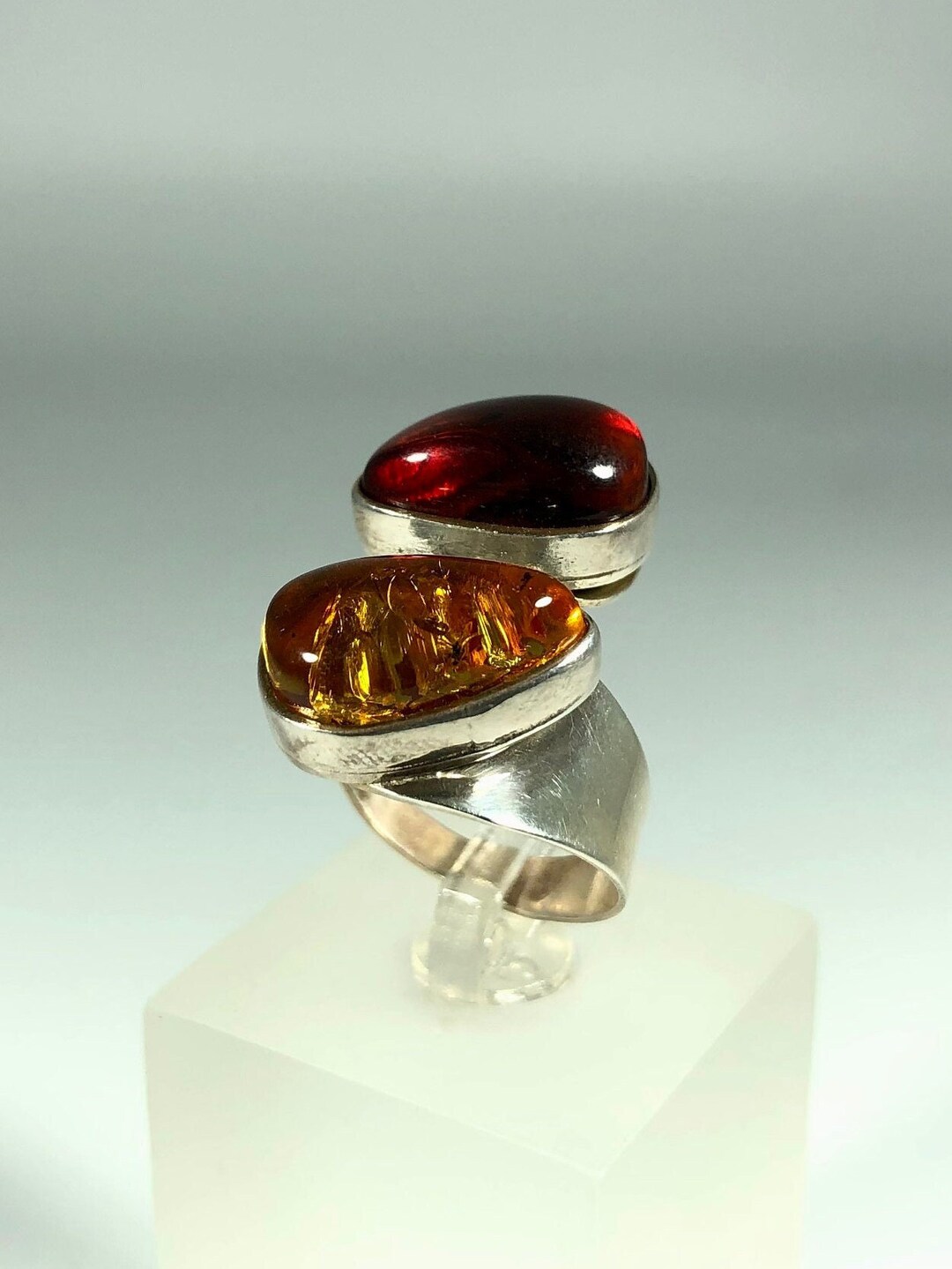 Handmade Sterling Silver Amber Ring: Dual Baltic Amber Stone - Etsy