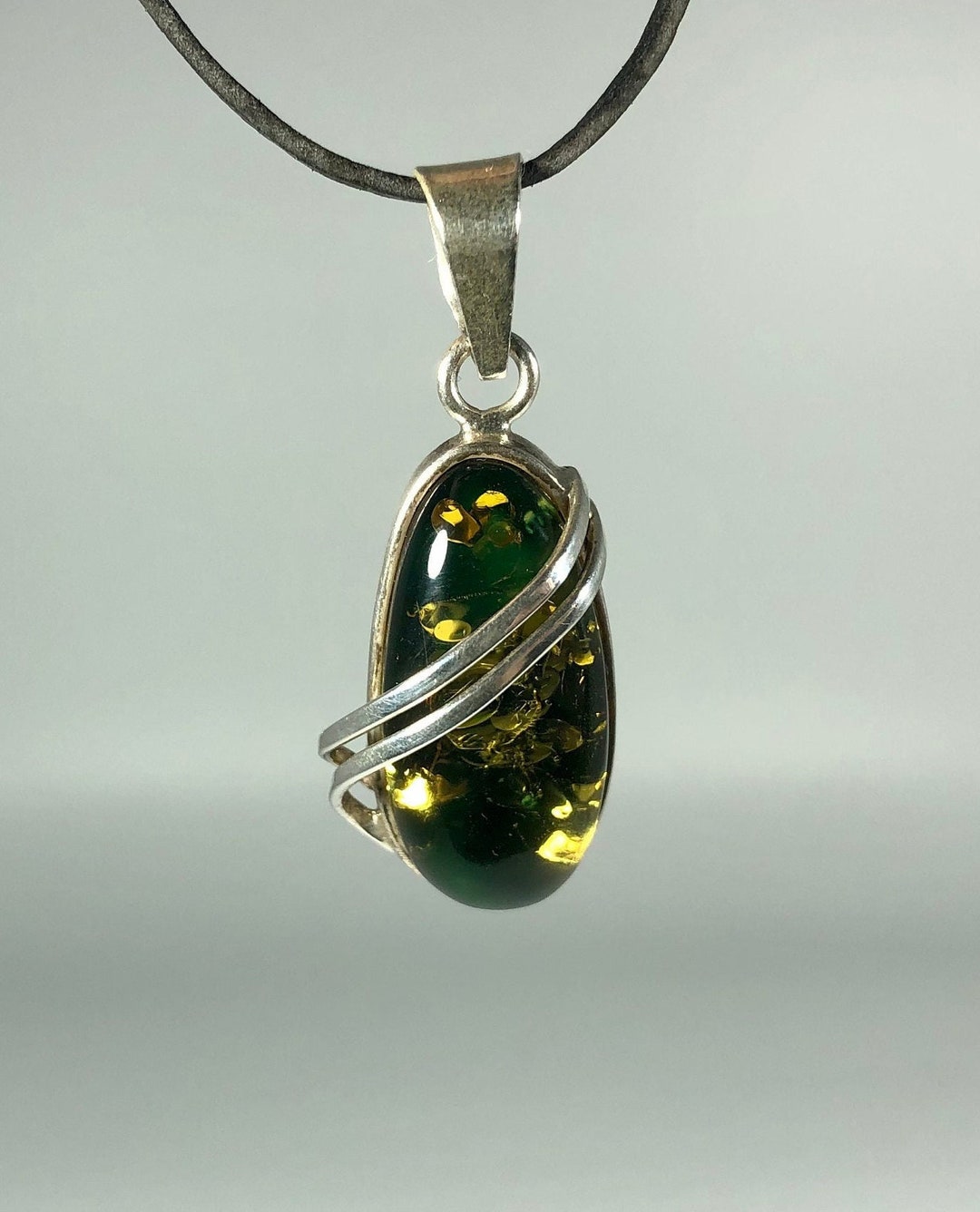 Gorgeous Green Amber Pendant in 925 Sterling Silver for Women ...