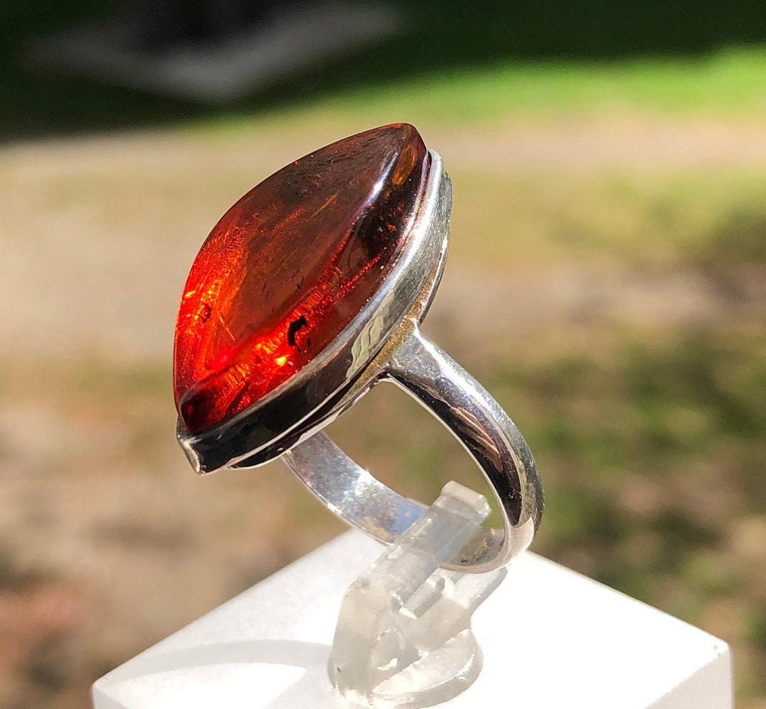 Handmade Baltic Amber Ring in 925 Silver, Brown Spectacular Amber ...