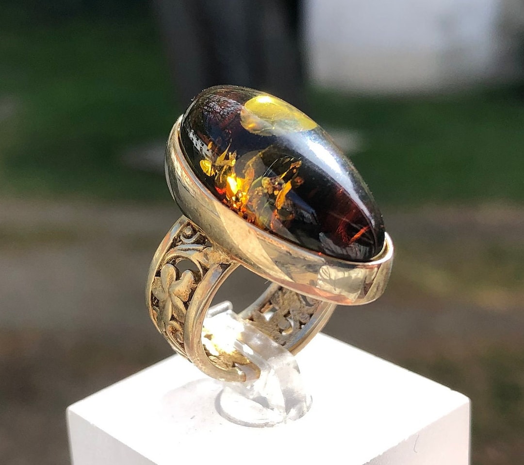 Baltic Amber Ring, Natural Amber, Cognac Amber Ring, Gold Plated ...