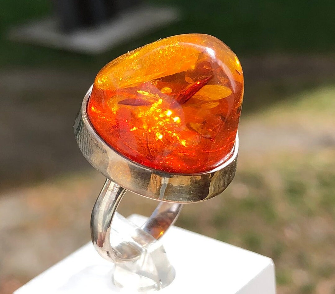 Handmade Amber Ring in 925 Sterling Silver, Baltic Amber Rings for ...