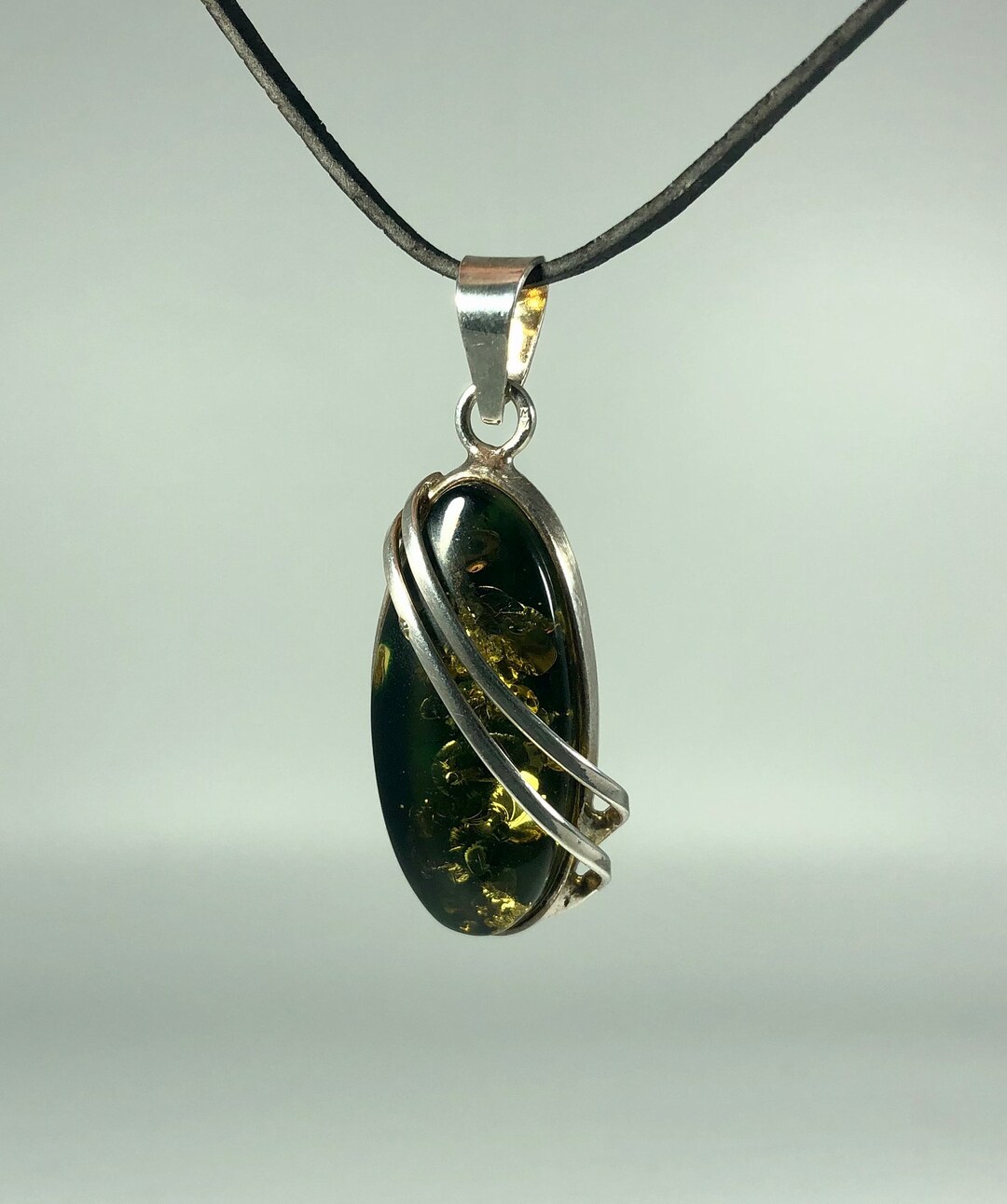 Gorgeous Green Amber Pendant in 925 Sterling Silver for Women ...
