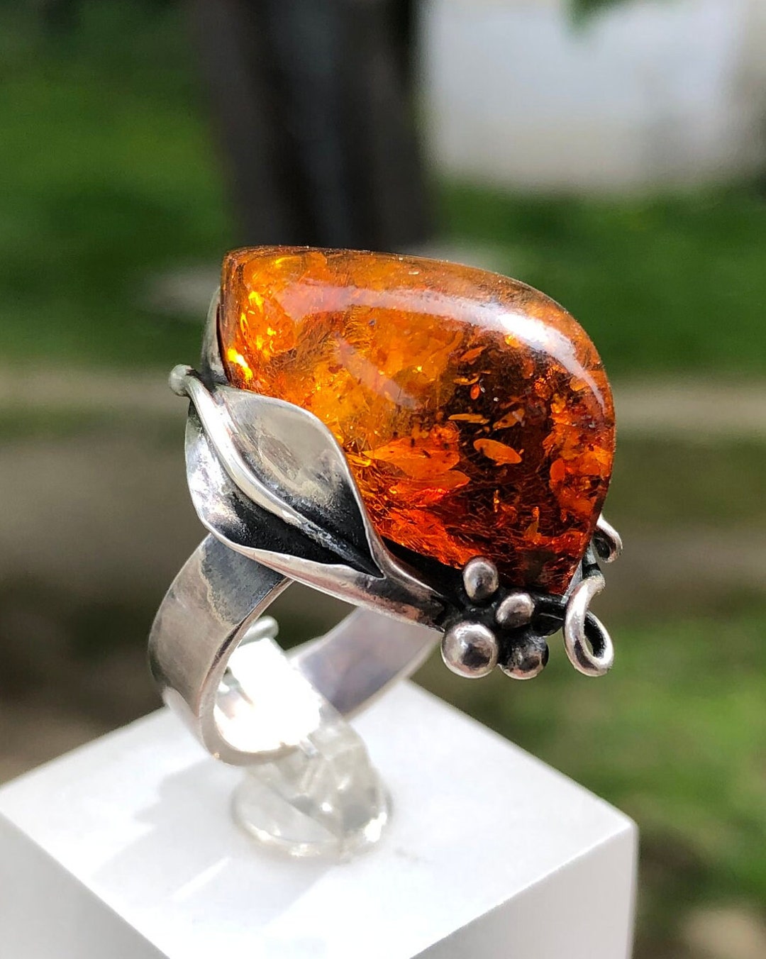 Vintage Baltic Amber Ring: Leaf Sterling Silver Jewelry - Etsy Canada