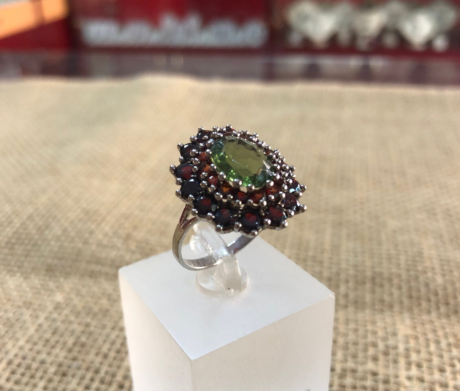 Genuine Moldavite Ring in 925 Sterling Silver Silver With Red Garnets ...