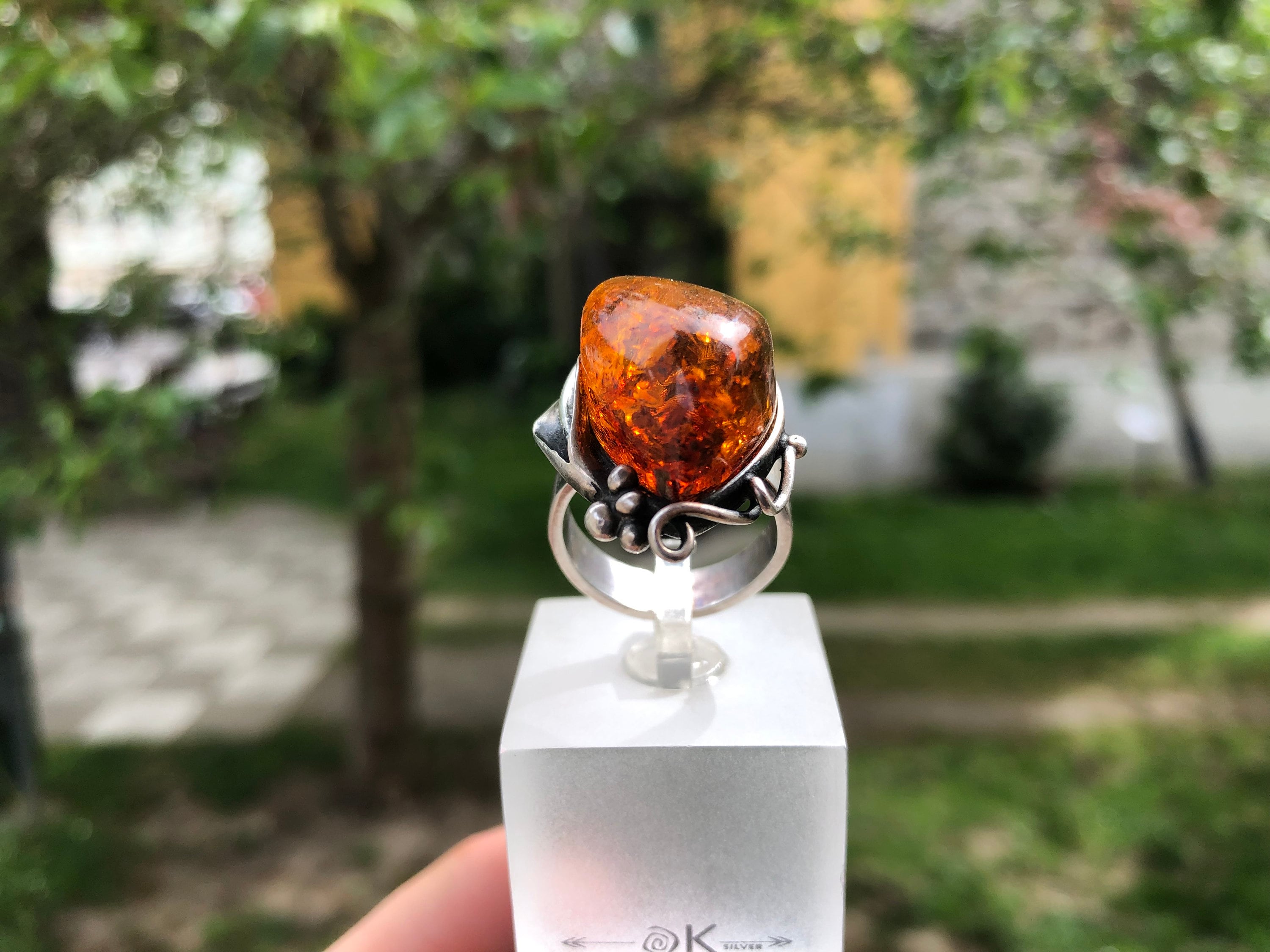 Vintage Baltic Amber Ring in 925 Sterling Silver Orange Vintage Baltic Amber Ring in 925 Sterling Silver Orange