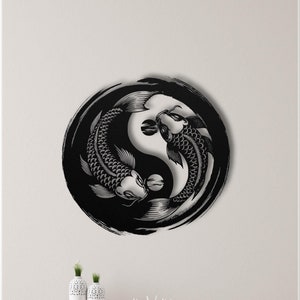Enso Koi Fish Yin Yang Japanese Theme Metal Wall Art Decor Outdoor ...