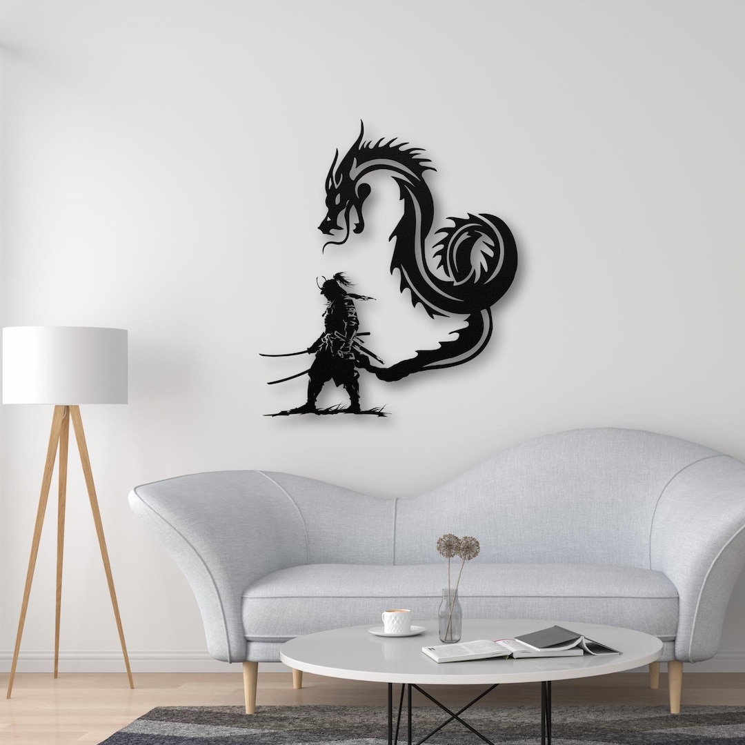 Japanese Samurai Dragon Metal Wall Art Decor 3D Outdoor Modern Asian ...