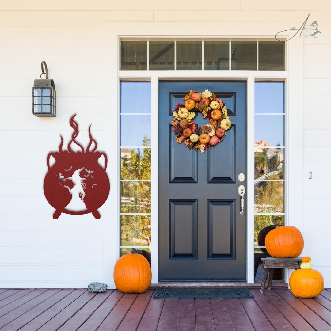 Witches Wall Decor: Halloween Metal Art With Bats (3D Outdoor Sign) - Etsy