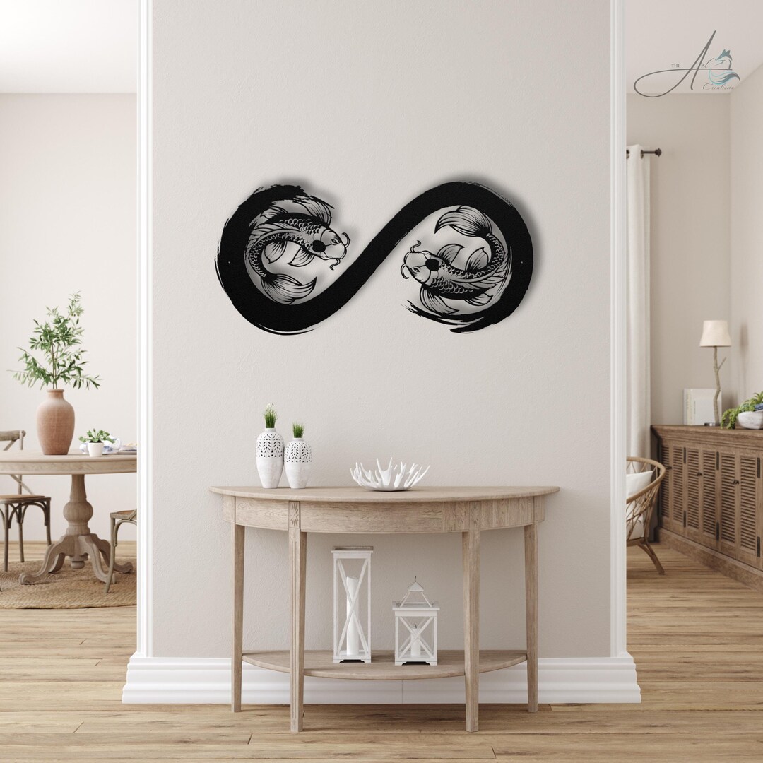 Enso Koi Fish Japanese Theme Metal Wall Art Decor Buddhist Outdoor ...