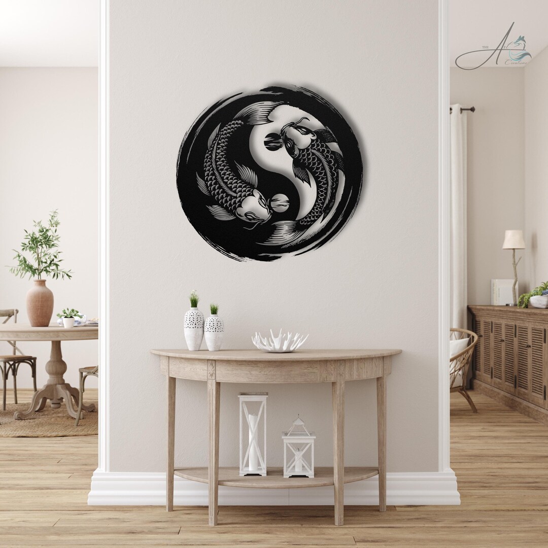 Enso Koi Fish Yin Yang Japanese Theme Metal Wall Art Decor Outdoor ...