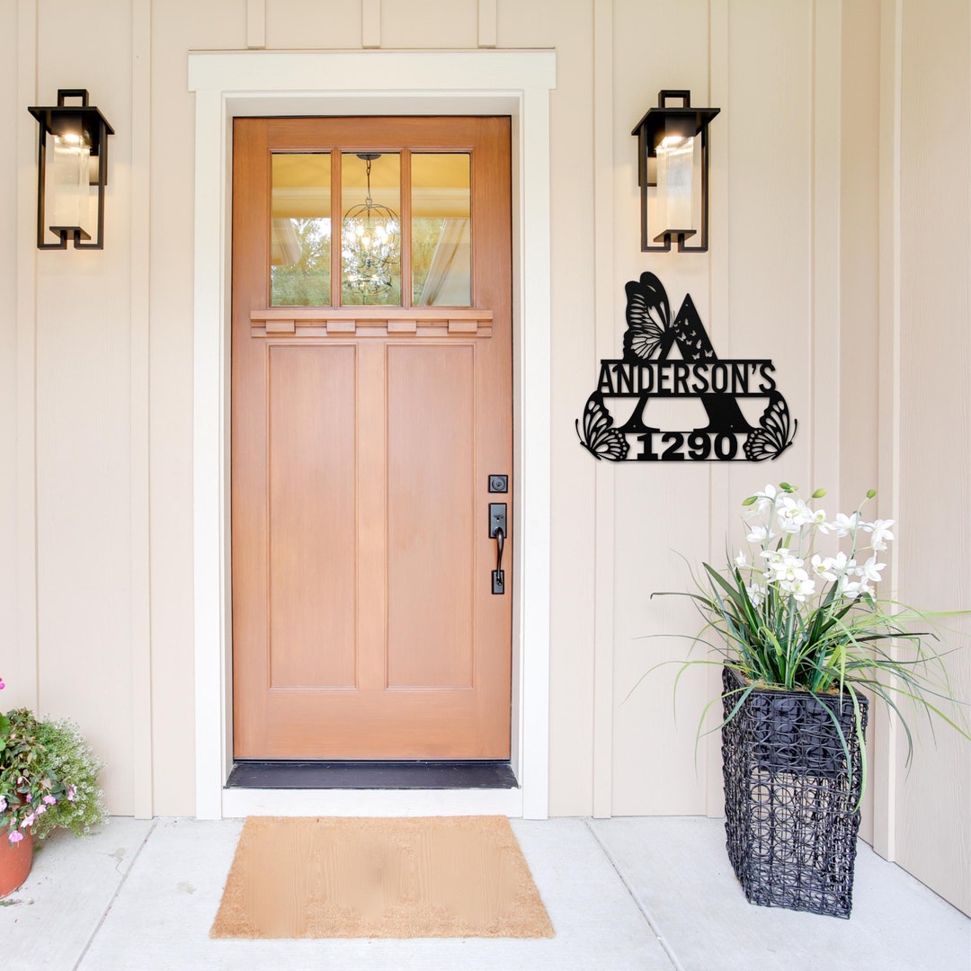 Butterfly Address Sign - Custom Metal Yard Plaque With Family Name - Etsy