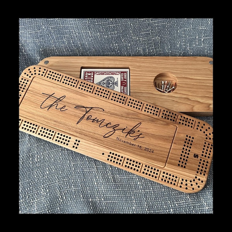 Personalized Wood Cribbage Board Set – Free Engraving - Card and Peg ...