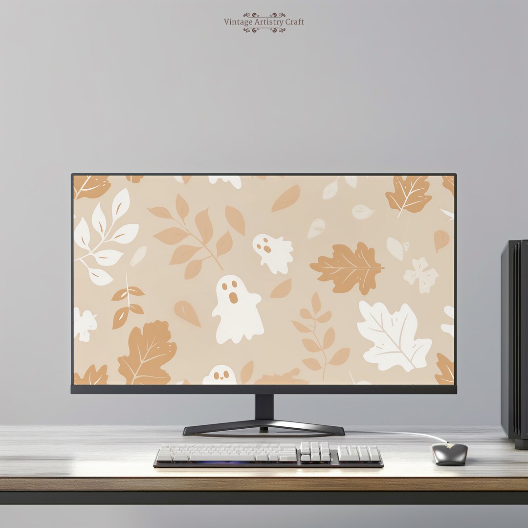 Cute Ghost Neutral Beige Aesthetic Halloween Desktop Wallpaper 4K PC ...