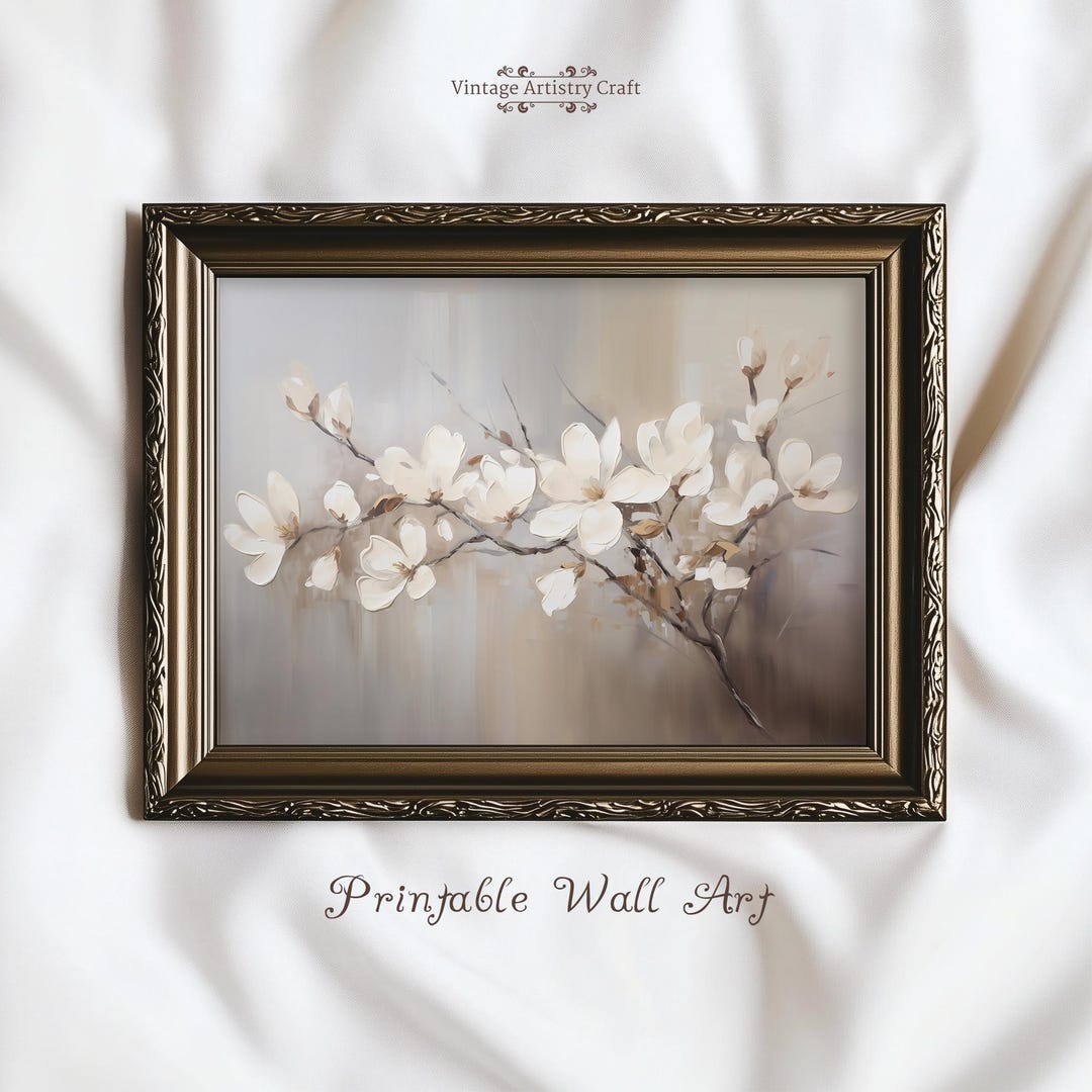 Abstract Magnolia Flower Printable Wall Art, Neutral Floral Oil ...