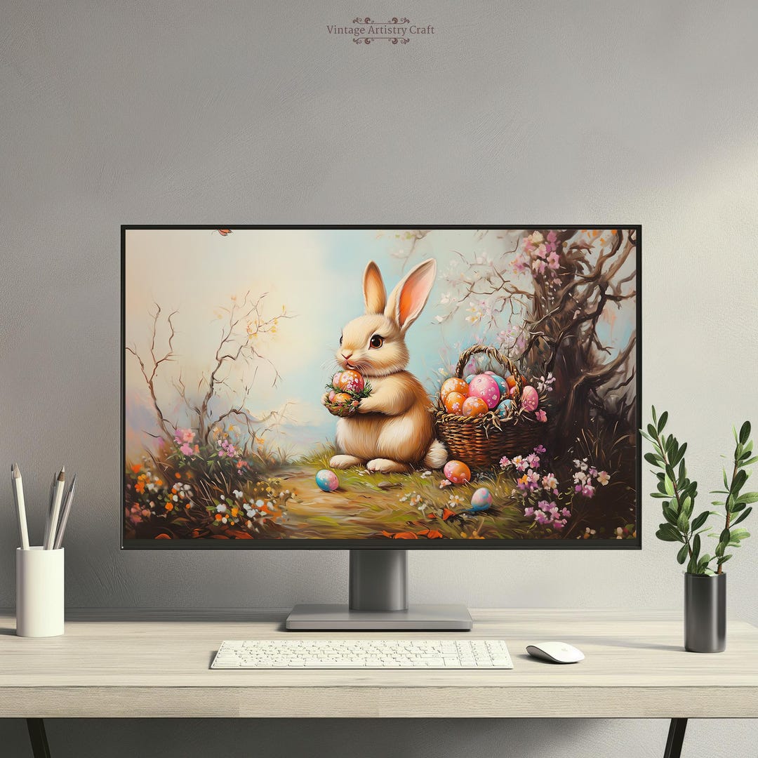 Cute Easter Bunny Rabbit Spring Desktop Wallpaper 4K PC Mac Laptop ...