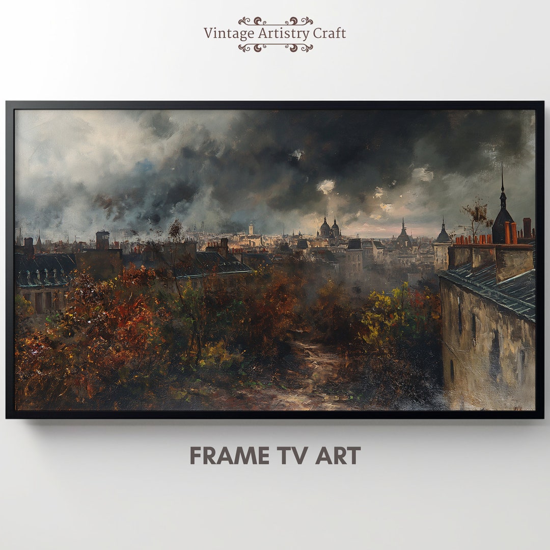 Muted Cityscape Wallpaper Samsung Frame TV Art Background, Vintage City ...