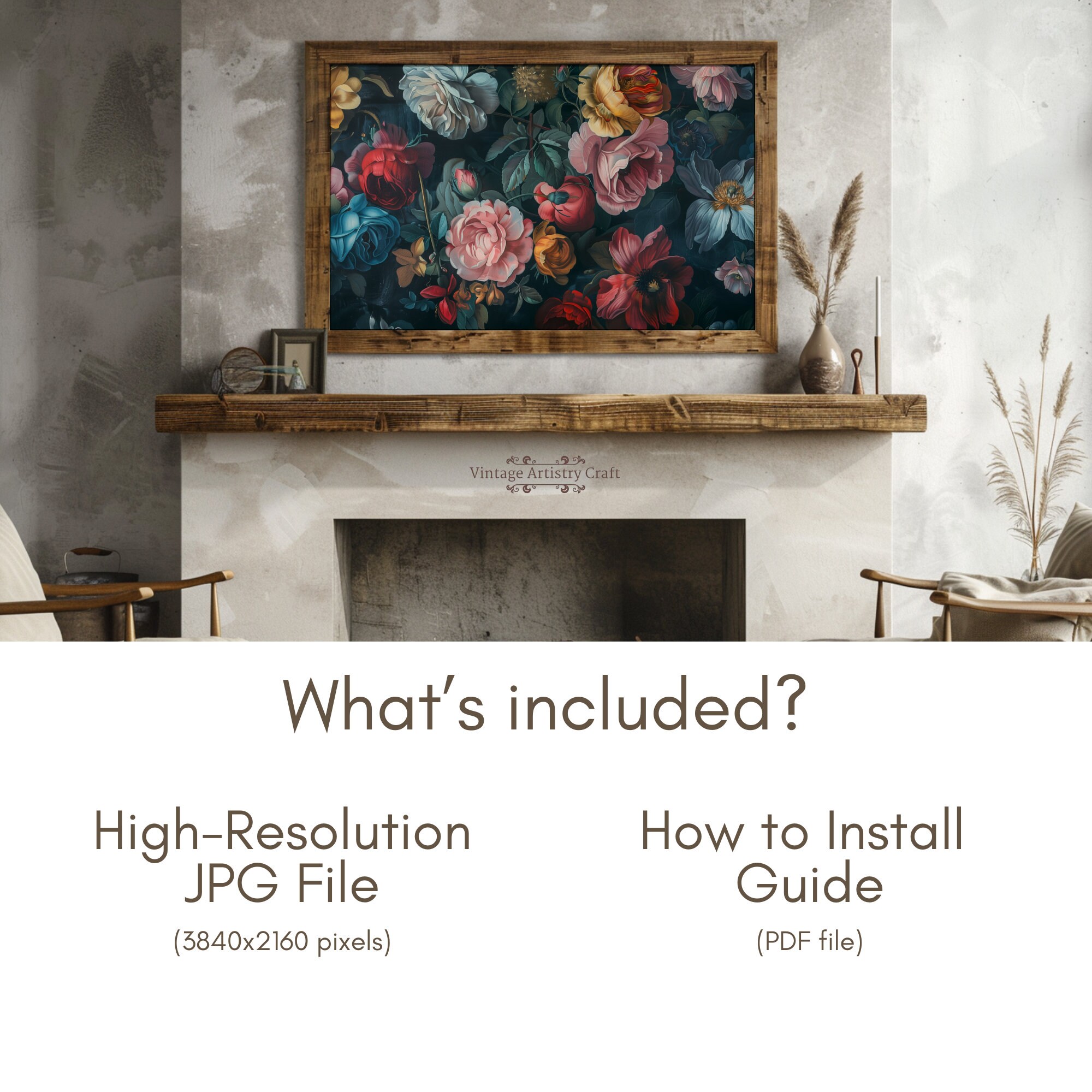 Muted Floral Wall Samsung Frame TV Art, Flower TV Background, Vintage ...