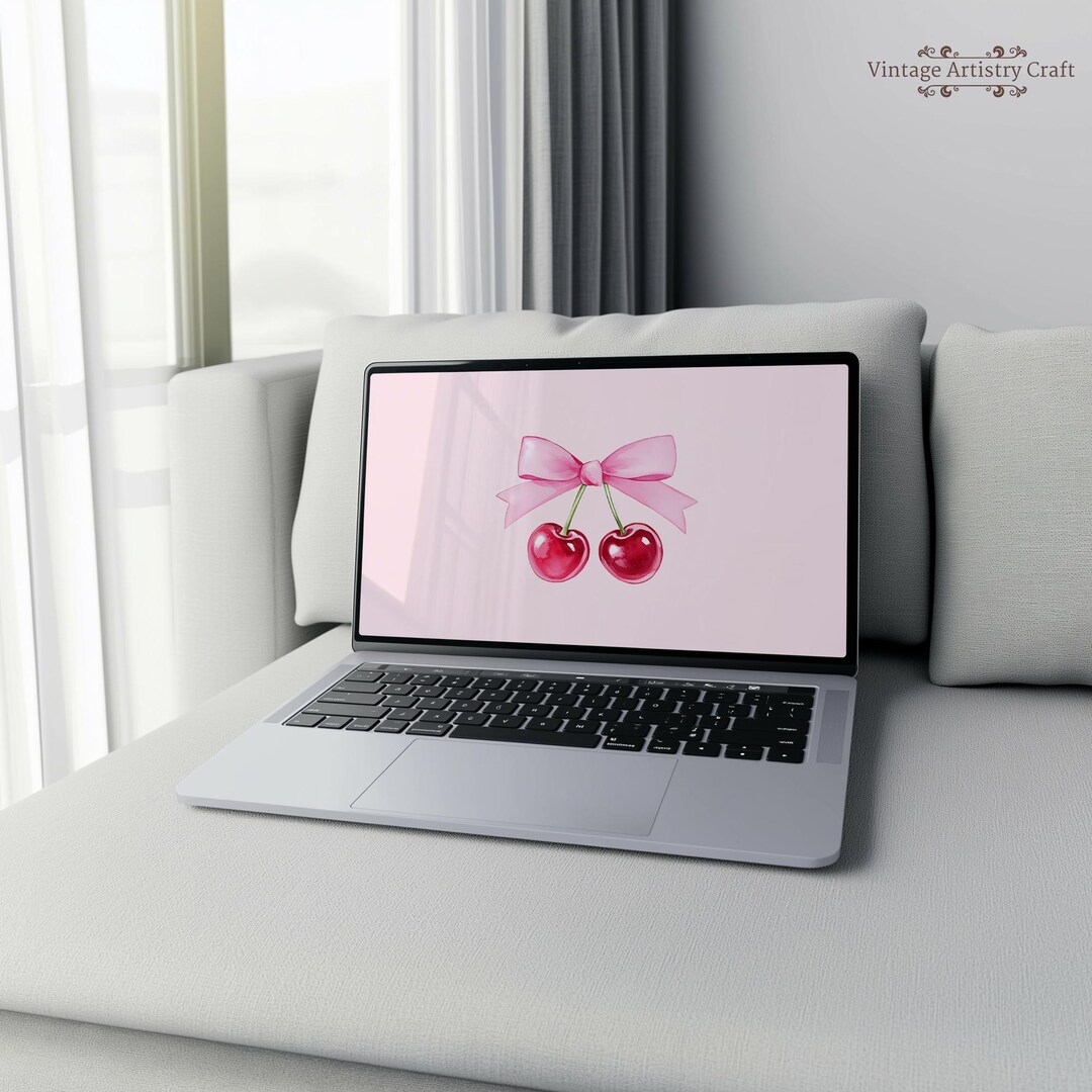 Aesthetic Cherry Bow Digital Wallpaper, Cute Pink Love PC Background ...