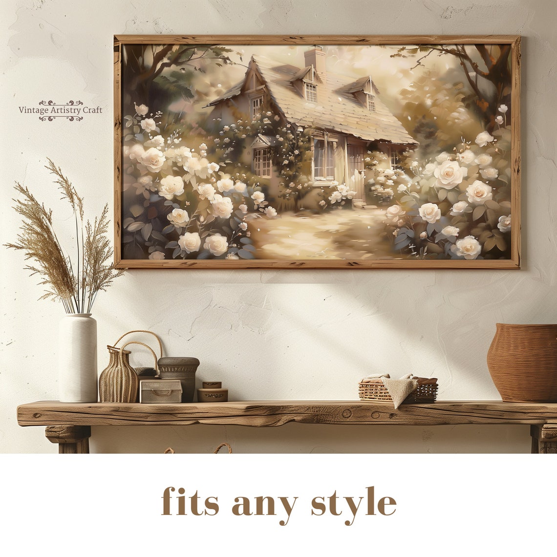Vintage Cottage Painting Samsung Frame TV Art, English Country House ...