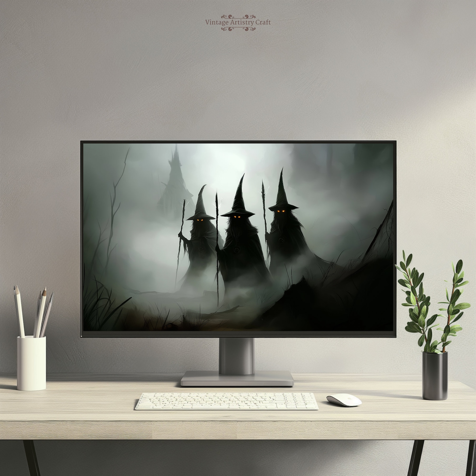 Witches With Pointy Hat Spooky Halloween Desktop Wallpaper, Aesthetic ...