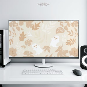 Cute Ghost Neutral Beige Aesthetic Halloween Desktop Wallpaper 4K PC ...