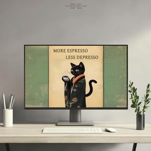 Funny Cat Coffee Quote, Desktop Wallpaper 4K, Neutral Beige Aesthetic ...