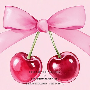 Aesthetic Cherry Bow Digital Wallpaper, Cute Pink Love PC Background ...