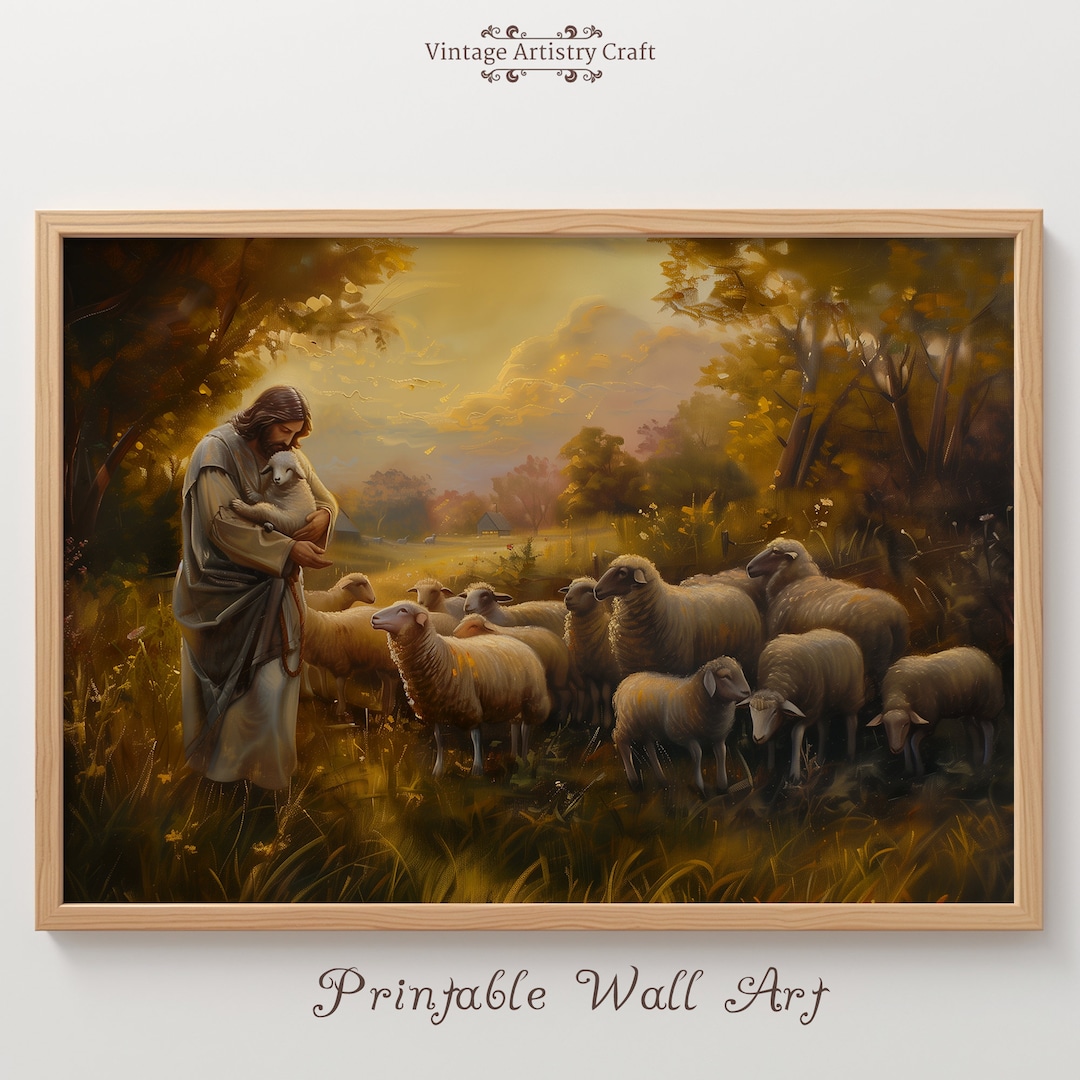 Jesus the Good Shepherd Printable Wall Art, Christian Religious Oil ...