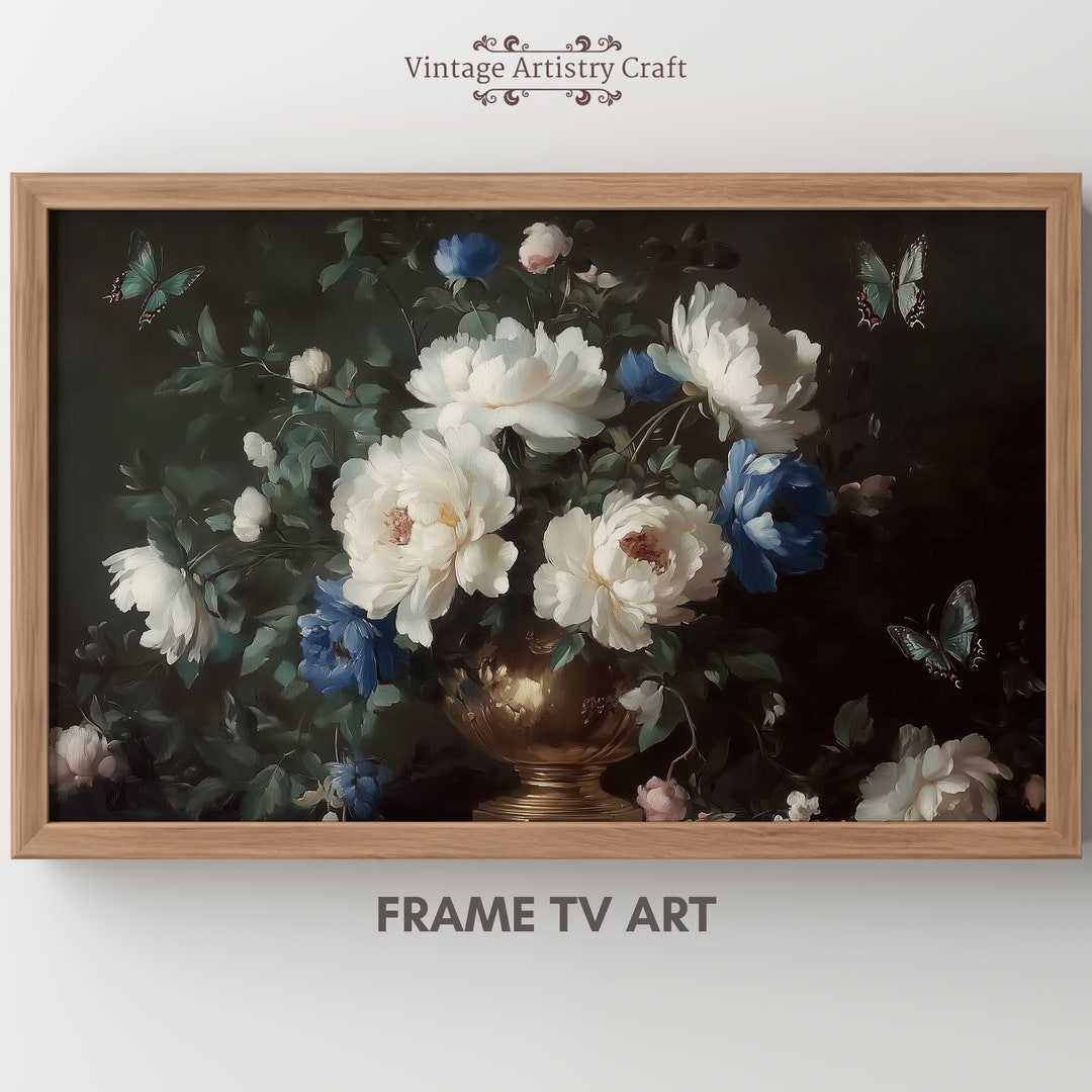 Frame Tv Art White Peonies Moody Flowers, Samsung the Frame Hisense ...