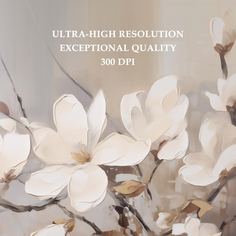 Abstract Magnolia Flower Printable Wall Art, Neutral Floral Oil ...
