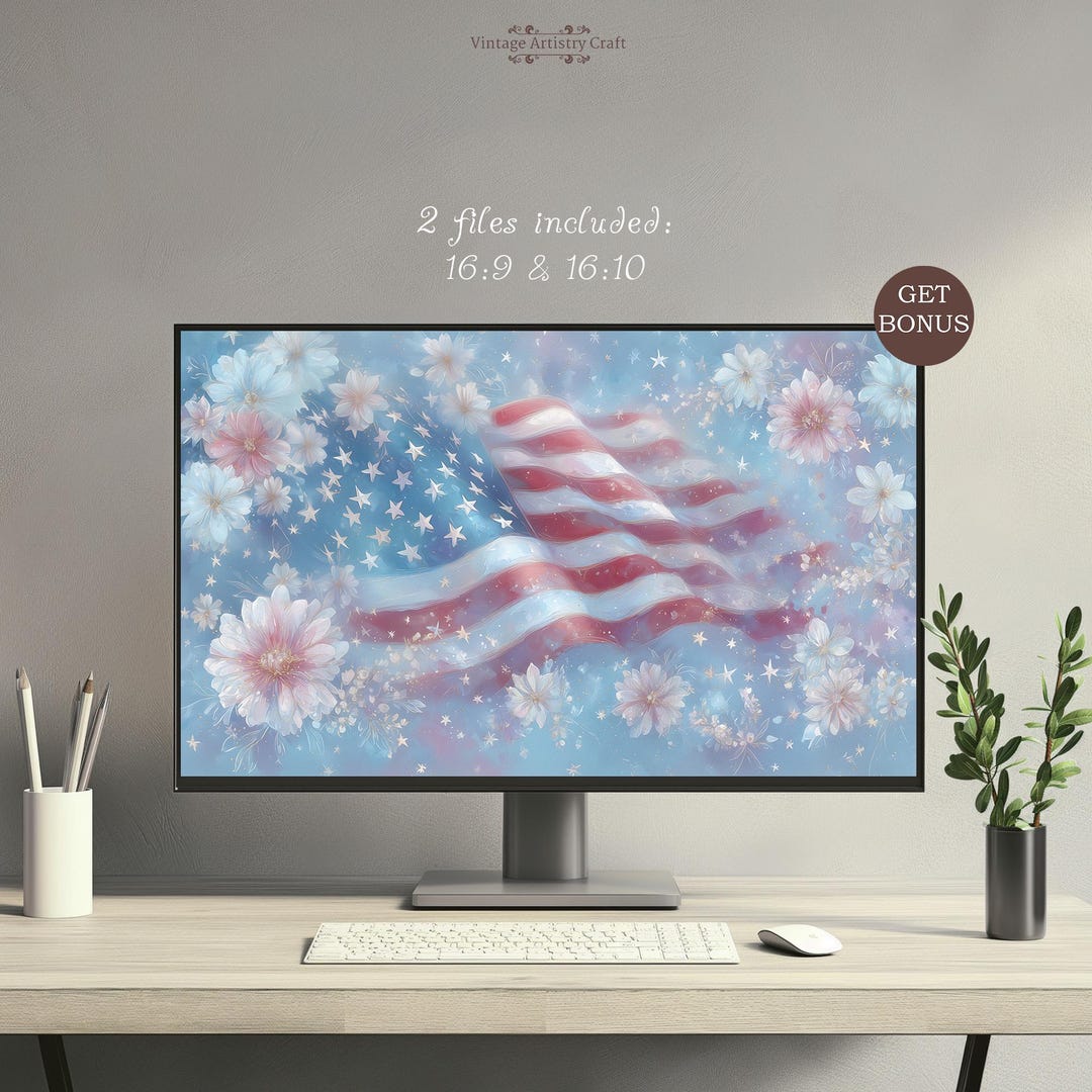 4th of July Desktop Wallpaper, Floral American Flag Computer Background ...