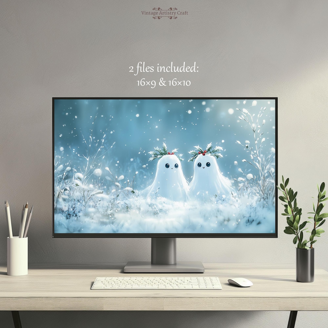 Winter Wallpaper Cute Ghosts Snowy Forest Christmas Snow Desktop 4K PC ...