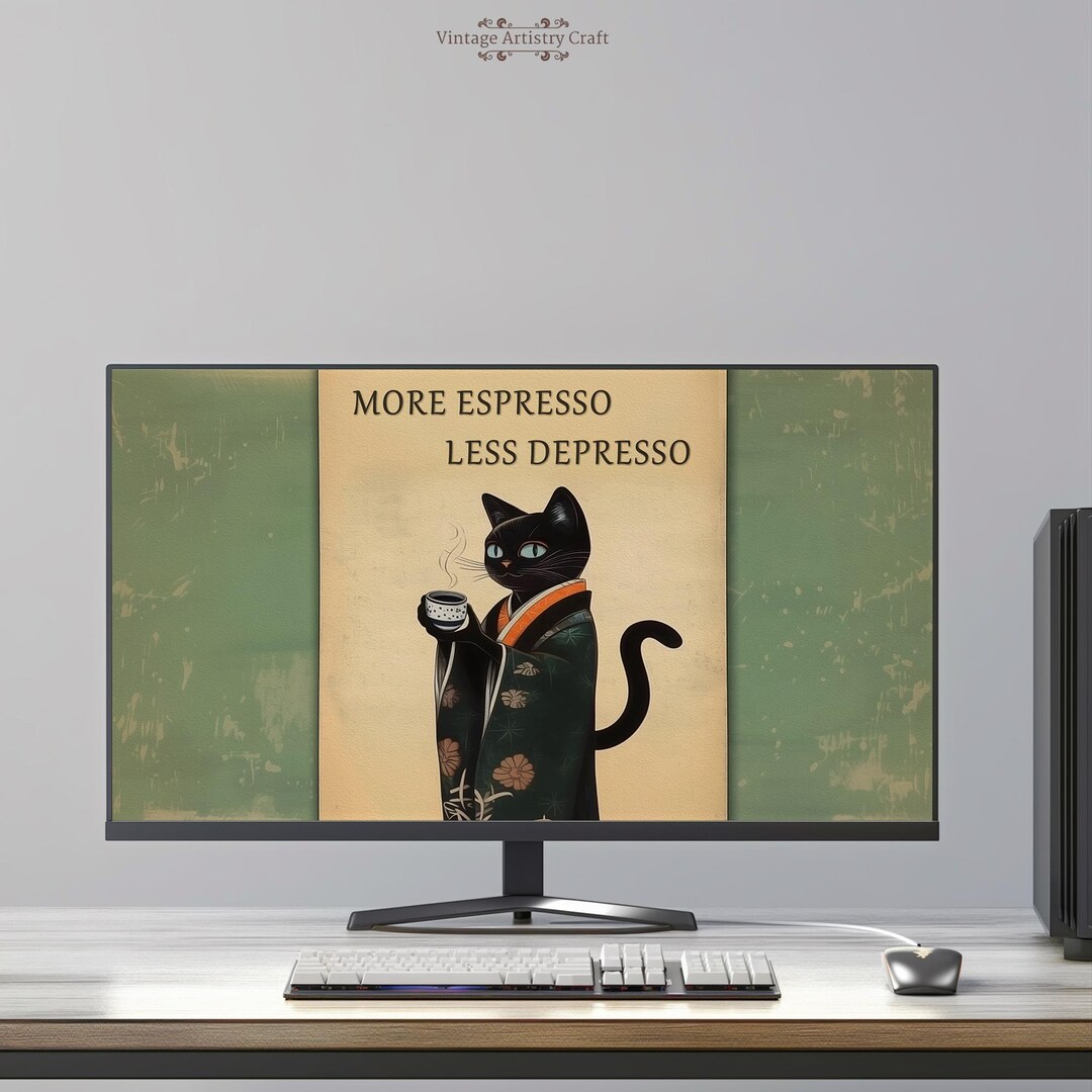 Funny Cat Coffee Quote, Desktop Wallpaper 4K, Neutral Beige Aesthetic ...
