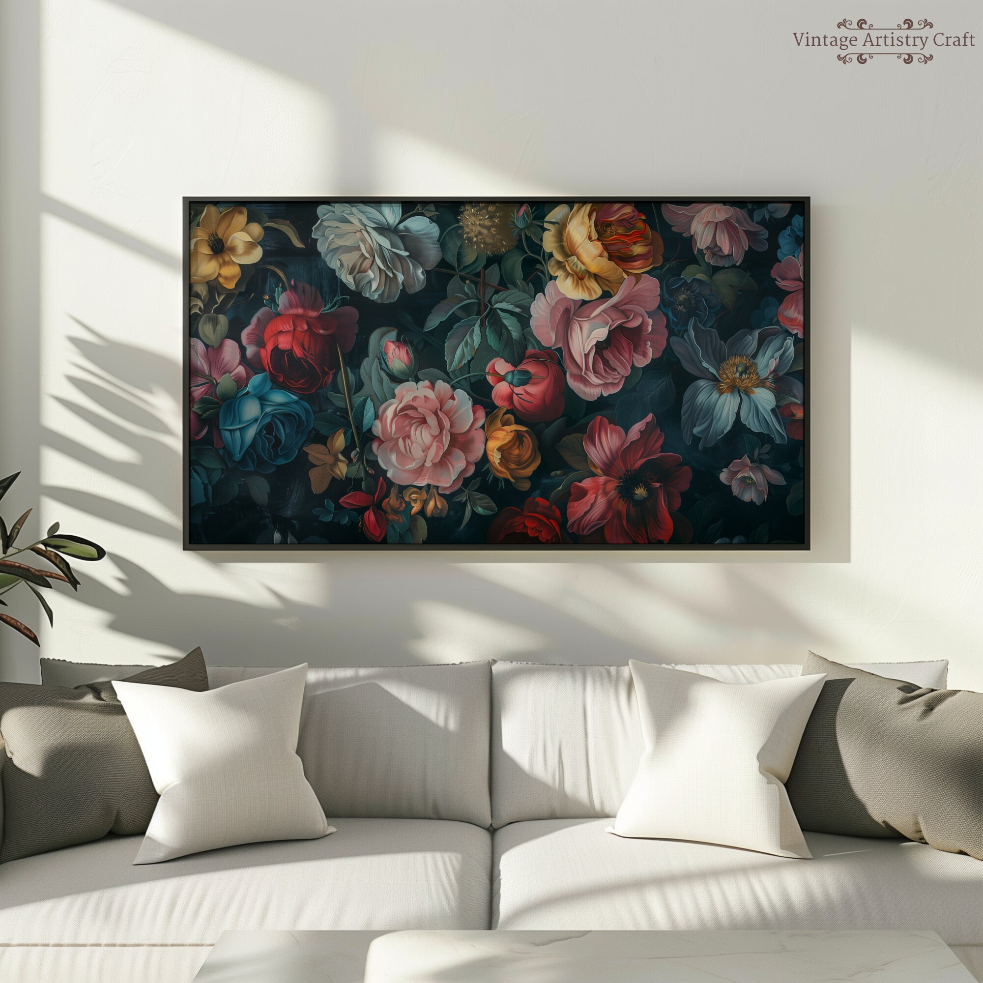 Muted Floral Wall Samsung Frame TV Art, Flower TV Background, Vintage ...