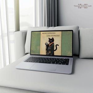Funny Cat Coffee Quote, Desktop Wallpaper 4K, Neutral Beige Aesthetic ...
