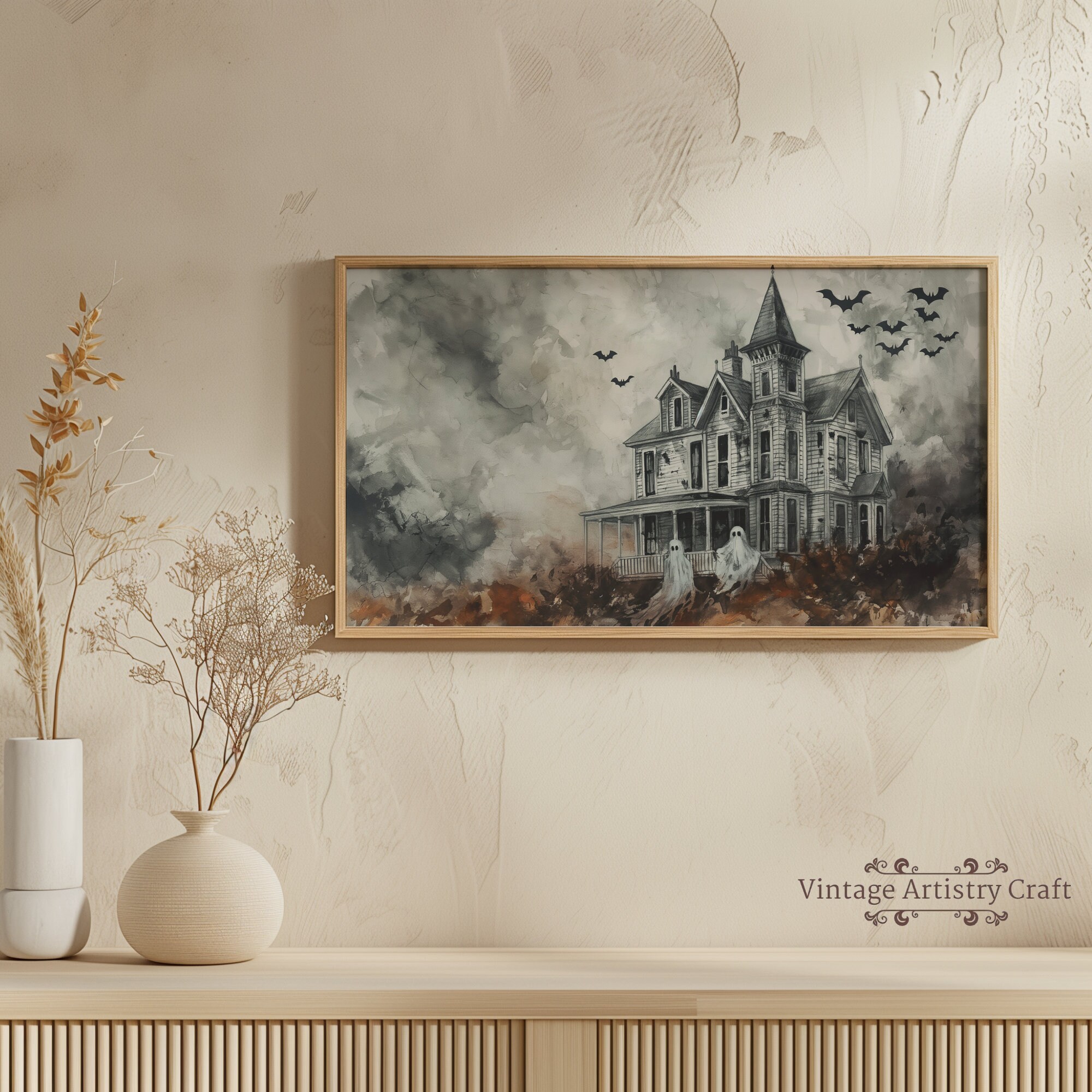 Halloween Samsung Frame TV Art, Vintage Ghost Haunted House, Spooky ...