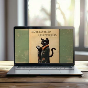 Funny Cat Coffee Quote, Desktop Wallpaper 4K, Neutral Beige Aesthetic ...