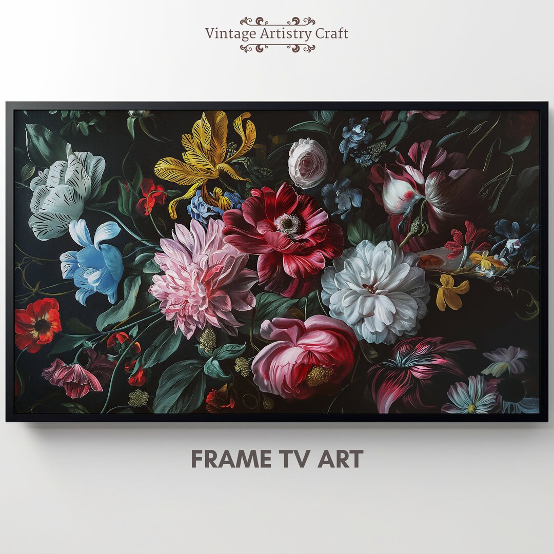 Muted Floral Wall Samsung Frame TV Art, Flower TV Background, Vintage ...