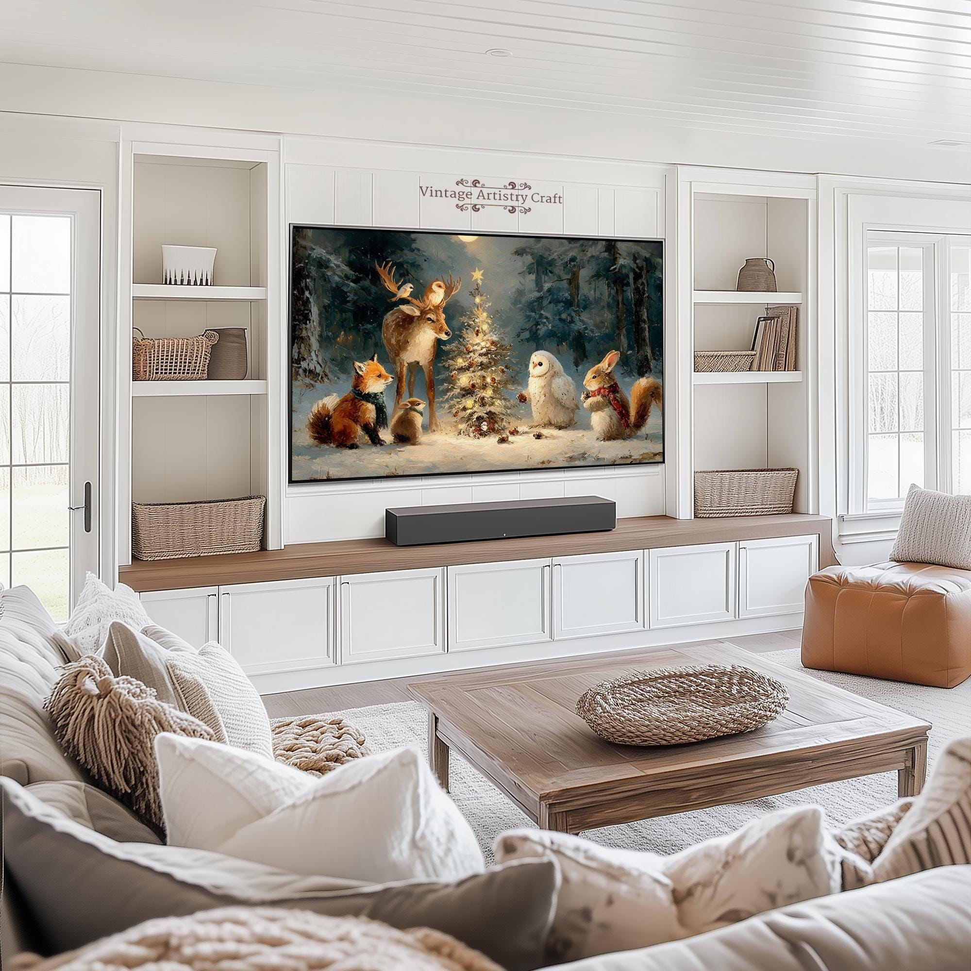 Vintage Woodland Christmas Nursery Frame TV Art, Winter Forest Animals ...