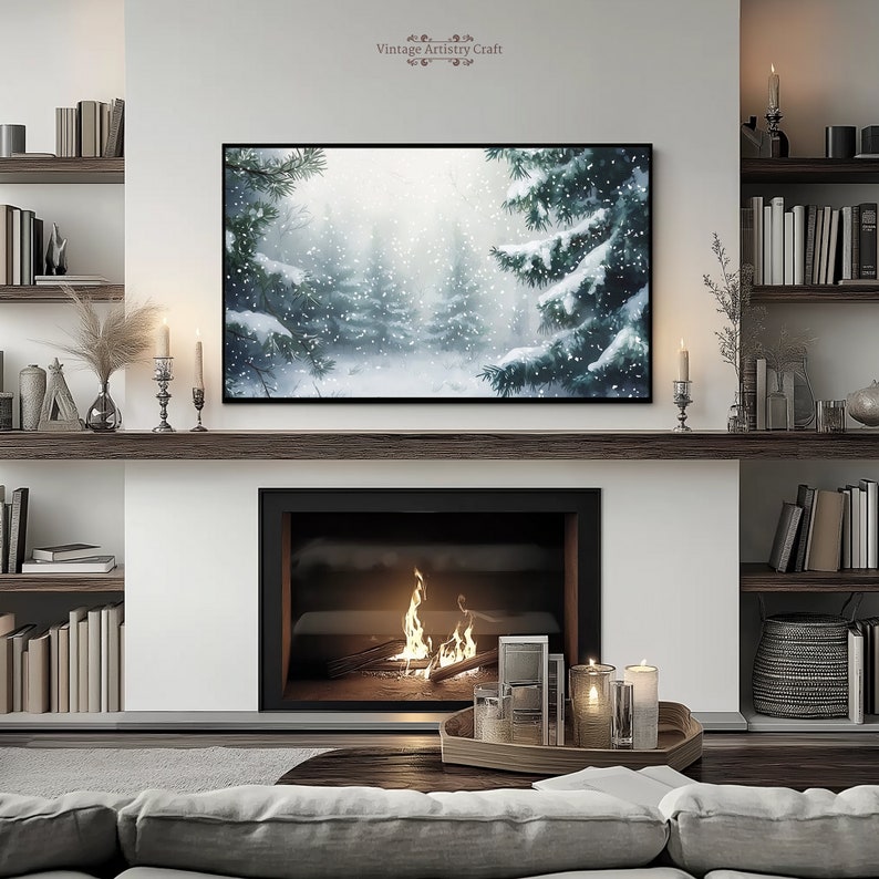 Samsung Frame TV Art, Falling Snow, Foggy Pine Forest, Winter ...