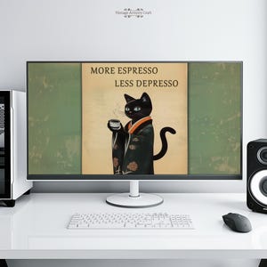 Funny Cat Coffee Quote, Desktop Wallpaper 4K, Neutral Beige Aesthetic ...