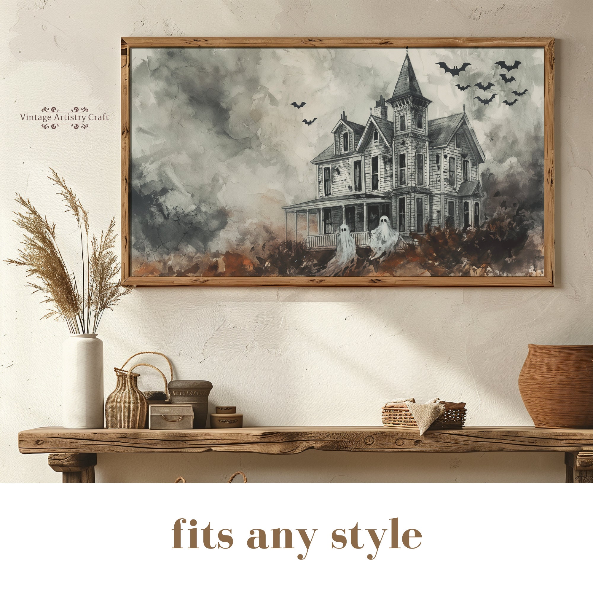 Halloween Samsung Frame TV Art, Vintage Ghost Haunted House, Spooky ...