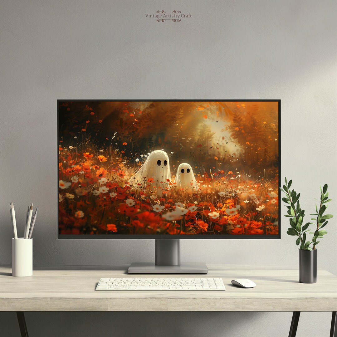 Halloween Wallpaper Cute Ghosts Wildflowers Spooky Autumn Desktop 4K PC ...