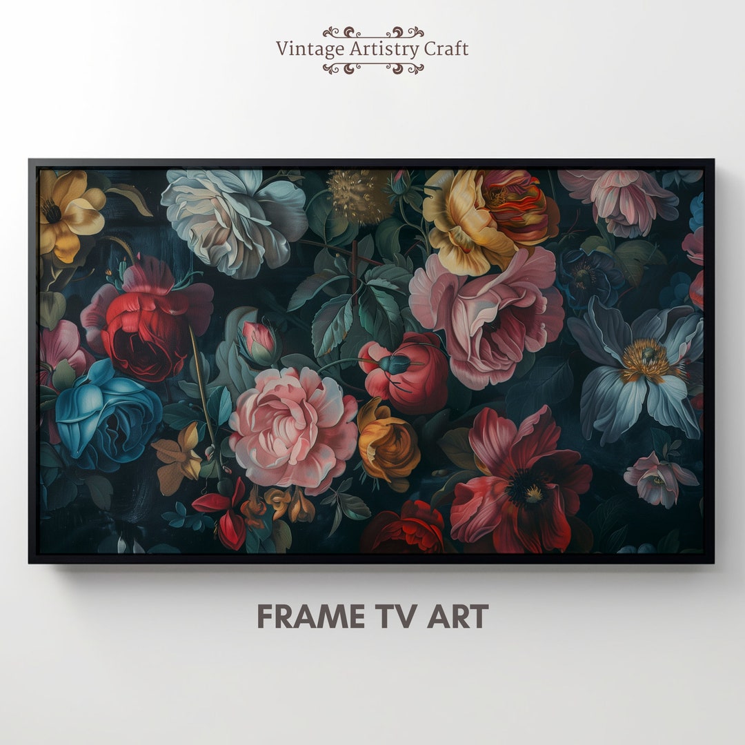 Muted Floral Wall Samsung Frame TV Art, Flower TV Background, Vintage ...