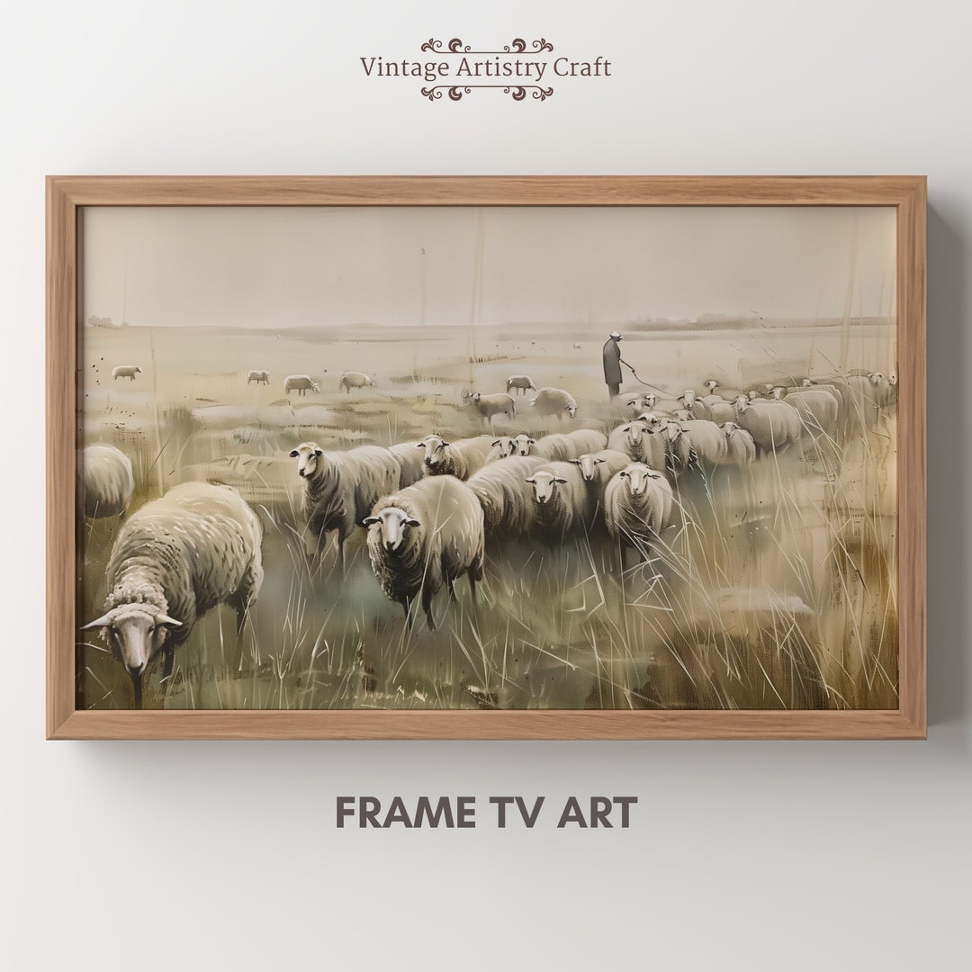 Spring Samsung Frame TV Art, Easter Sheep, Vintage Sheeps Painting ...