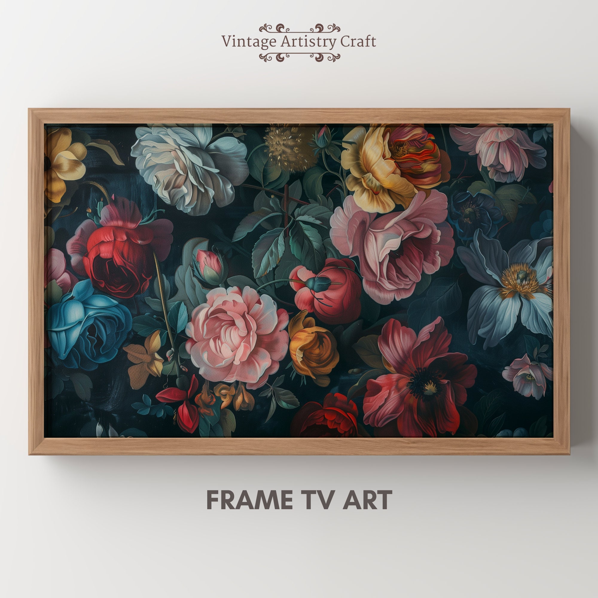 Muted Floral Wall Samsung Frame TV Art, Flower TV Background, Vintage ...