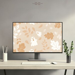Cute Ghost Neutral Beige Aesthetic Halloween Desktop Wallpaper 4K PC ...