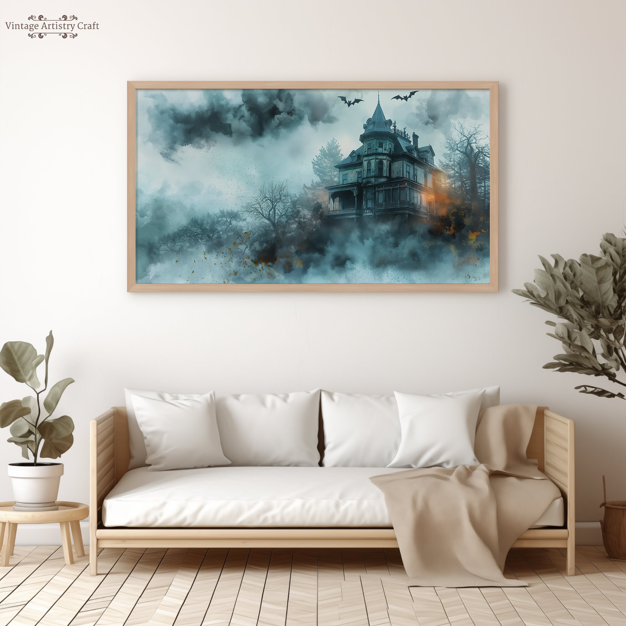 Halloween Samsung Frame TV Art, Vintage Ghost Haunted House, Spooky ...