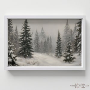 Vintage Samsung Frame TV Art, Snowy Pine Forest, Winter Atmosphere ...